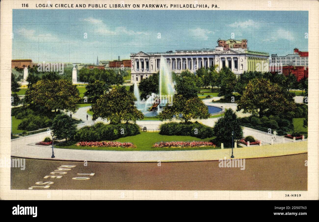 Philadelphia Pennsylvania, Logan Circle and Public Library on Parkway ...