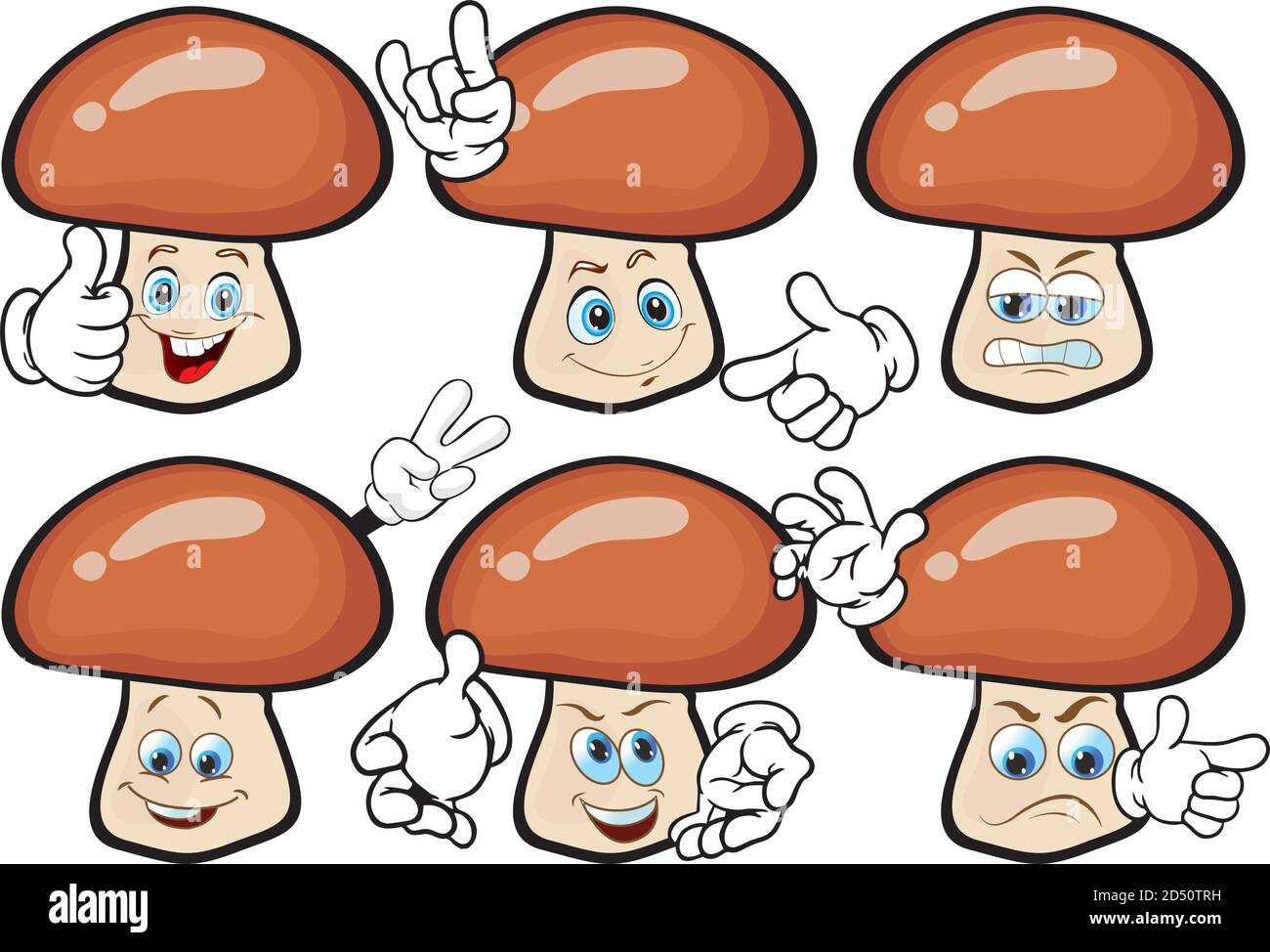 Vector set of cartoon character with many expressions. Mashrooms Stock ...