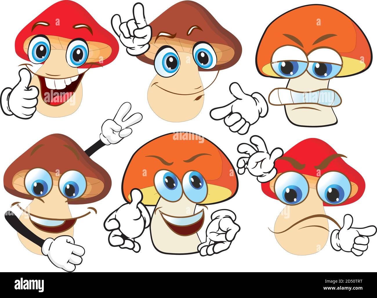 Vector set of cartoon character with many expressions. Mashrooms Stock ...