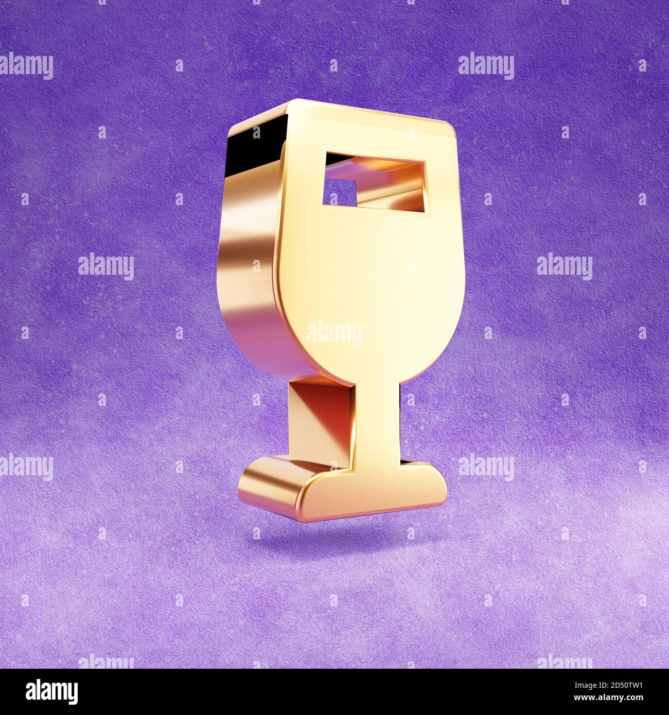 Wine glass icon. Gold glossy Wine glass symbol isolated on violet ...