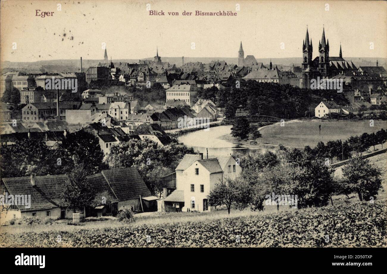 Cheb Eger Reg. Karlsbad, Blick von der Bismarckhöhe | usage worldwide ...