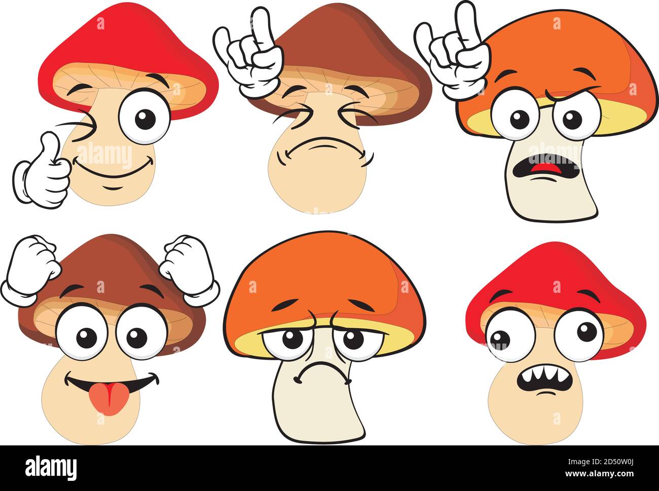 Vector set of cartoon character with many expressions. Mashrooms Stock ...