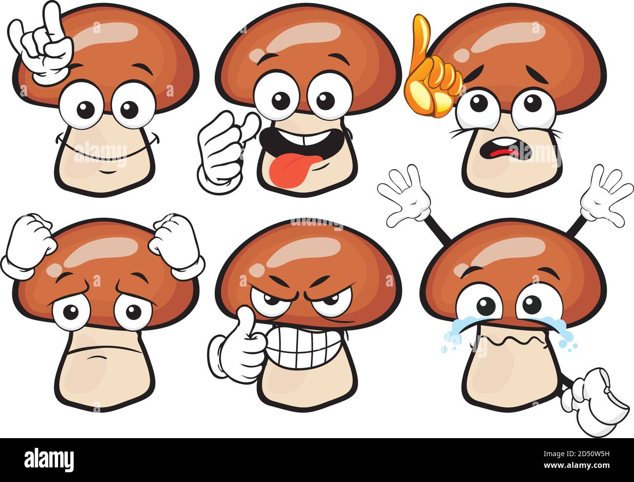 Vector set of cartoon character with many expressions. Mashrooms Stock ...