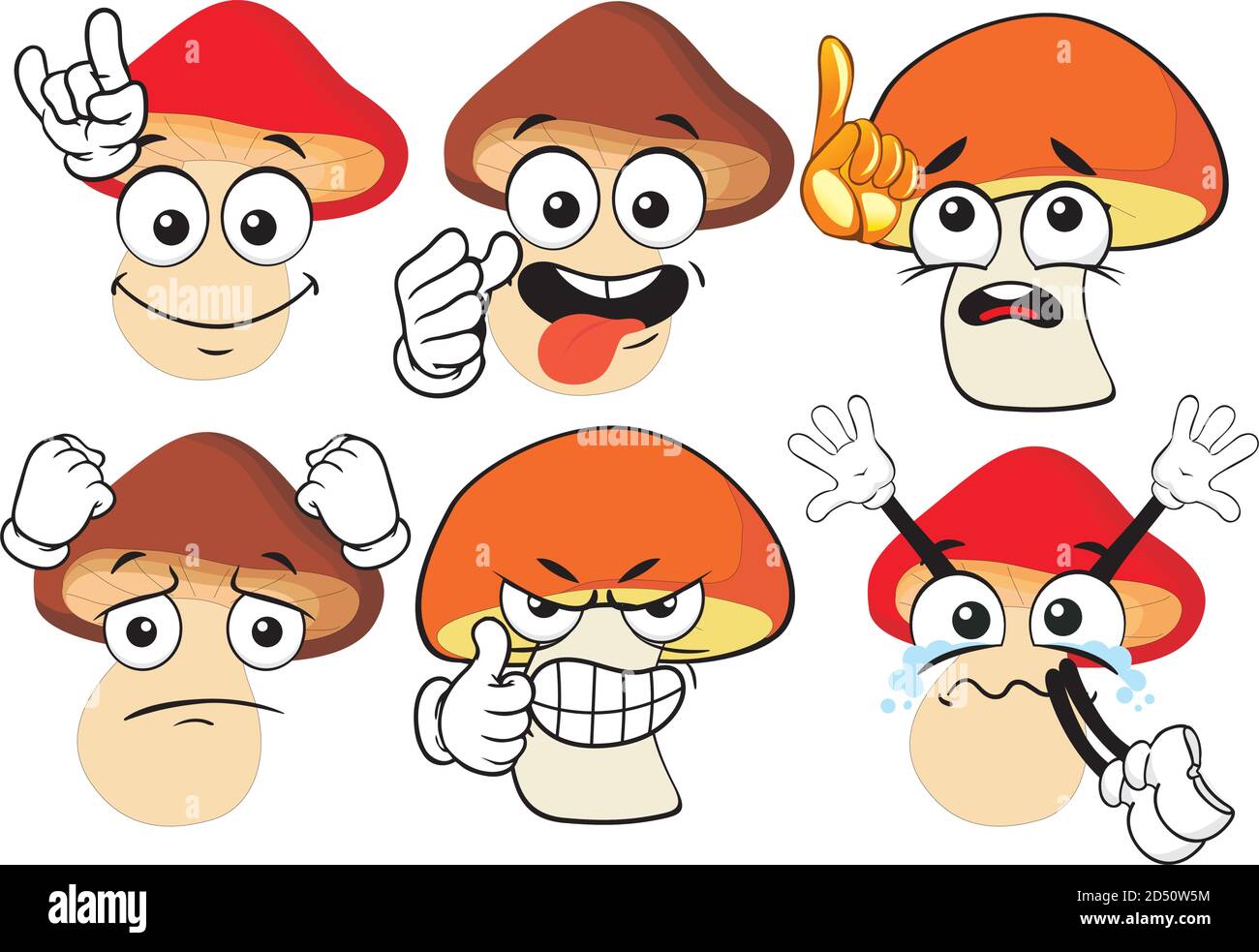 Vector set of cartoon character with many expressions. Mashrooms Stock ...