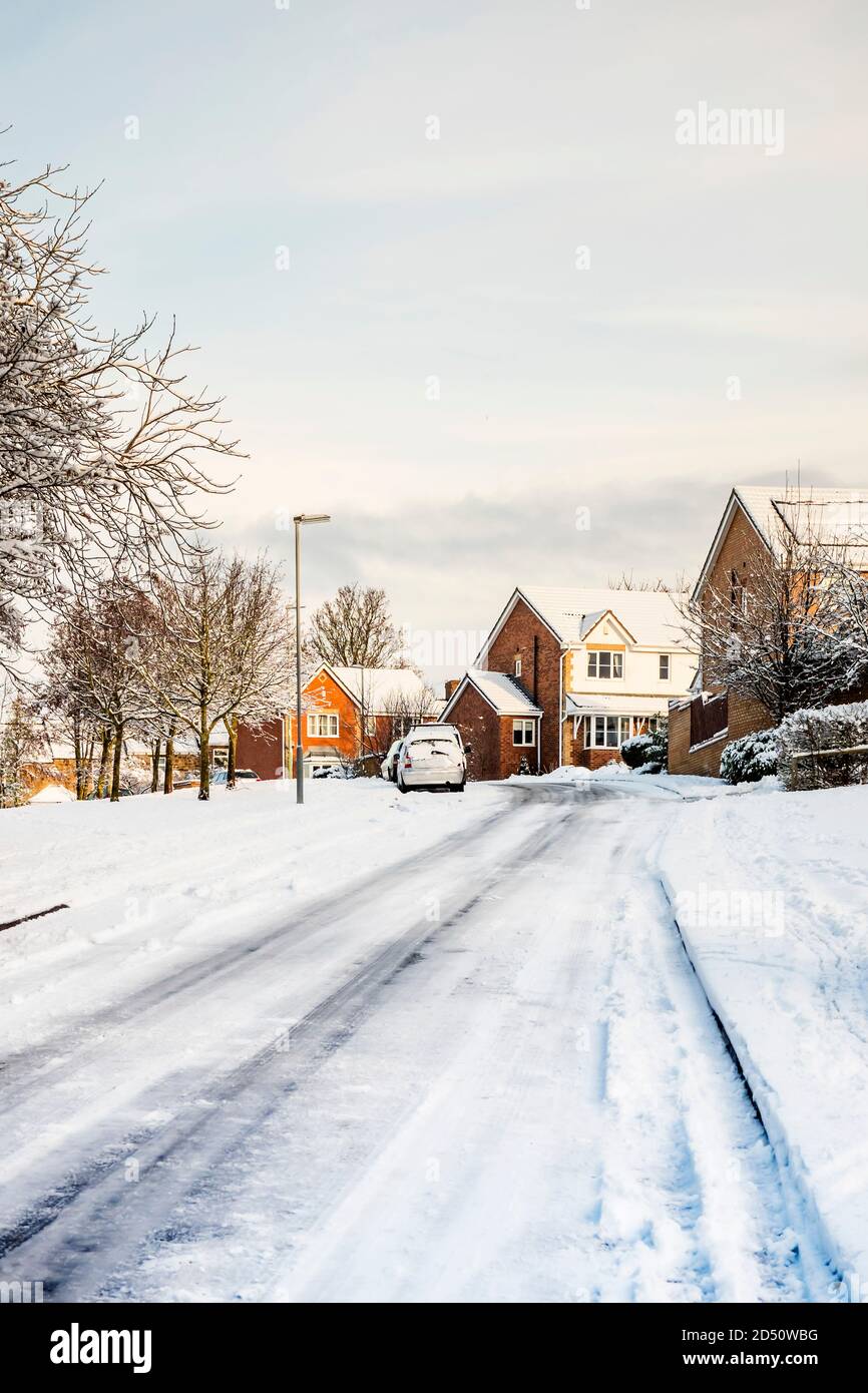Winter scene of houses after a fall of snow in Consett, County Durham ...