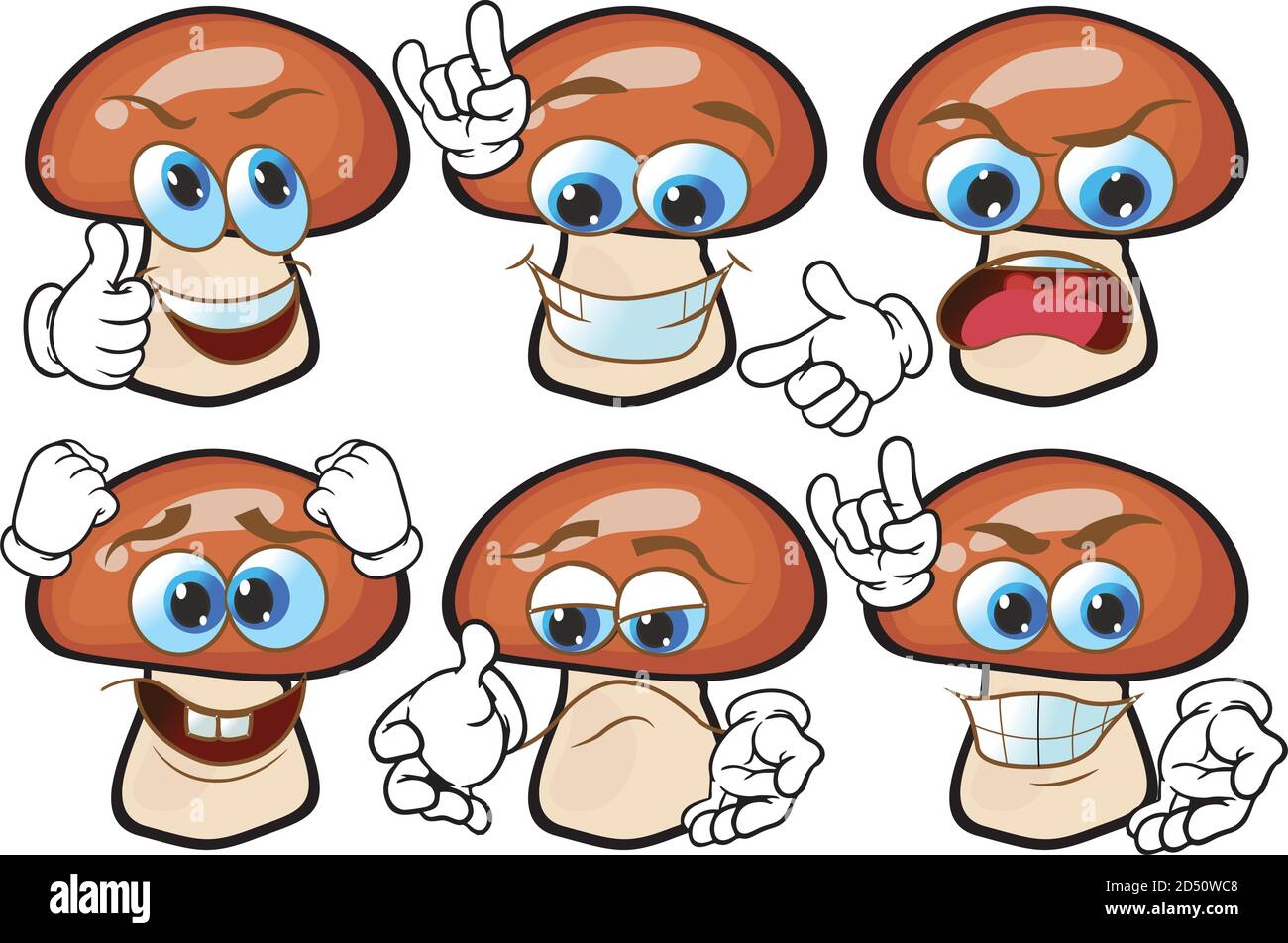 Vector set of cartoon character with many expressions. Mashrooms Stock ...
