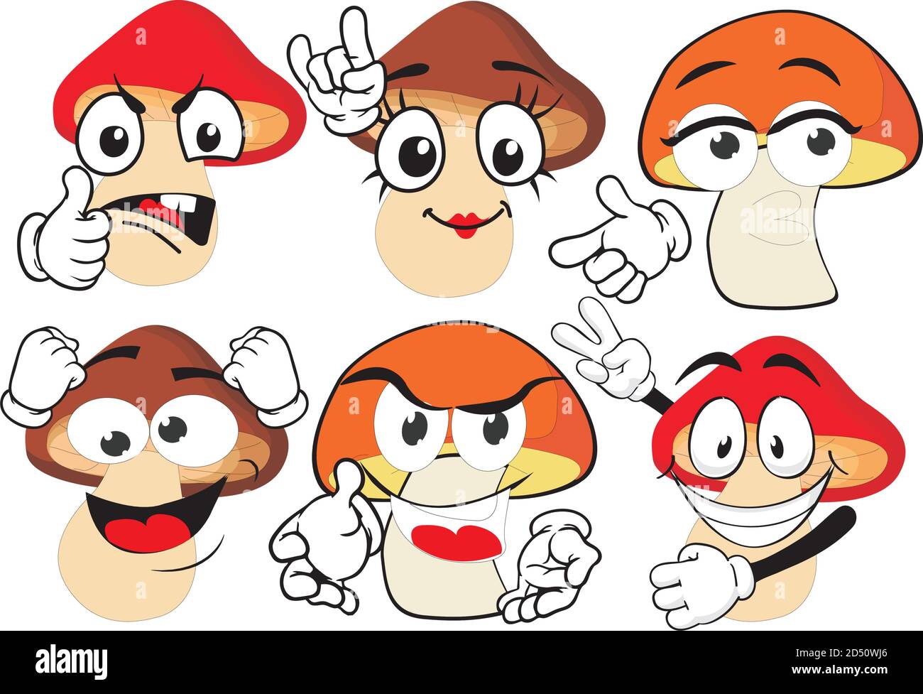 Vector set of cartoon character with many expressions. Mashrooms Stock ...