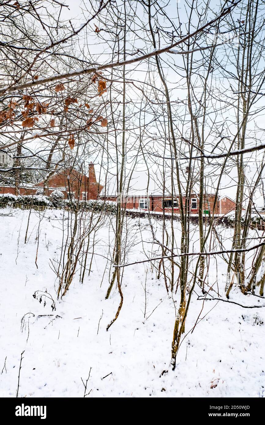 Winter scene of houses after a fall of snow in Consett, County Durham ...