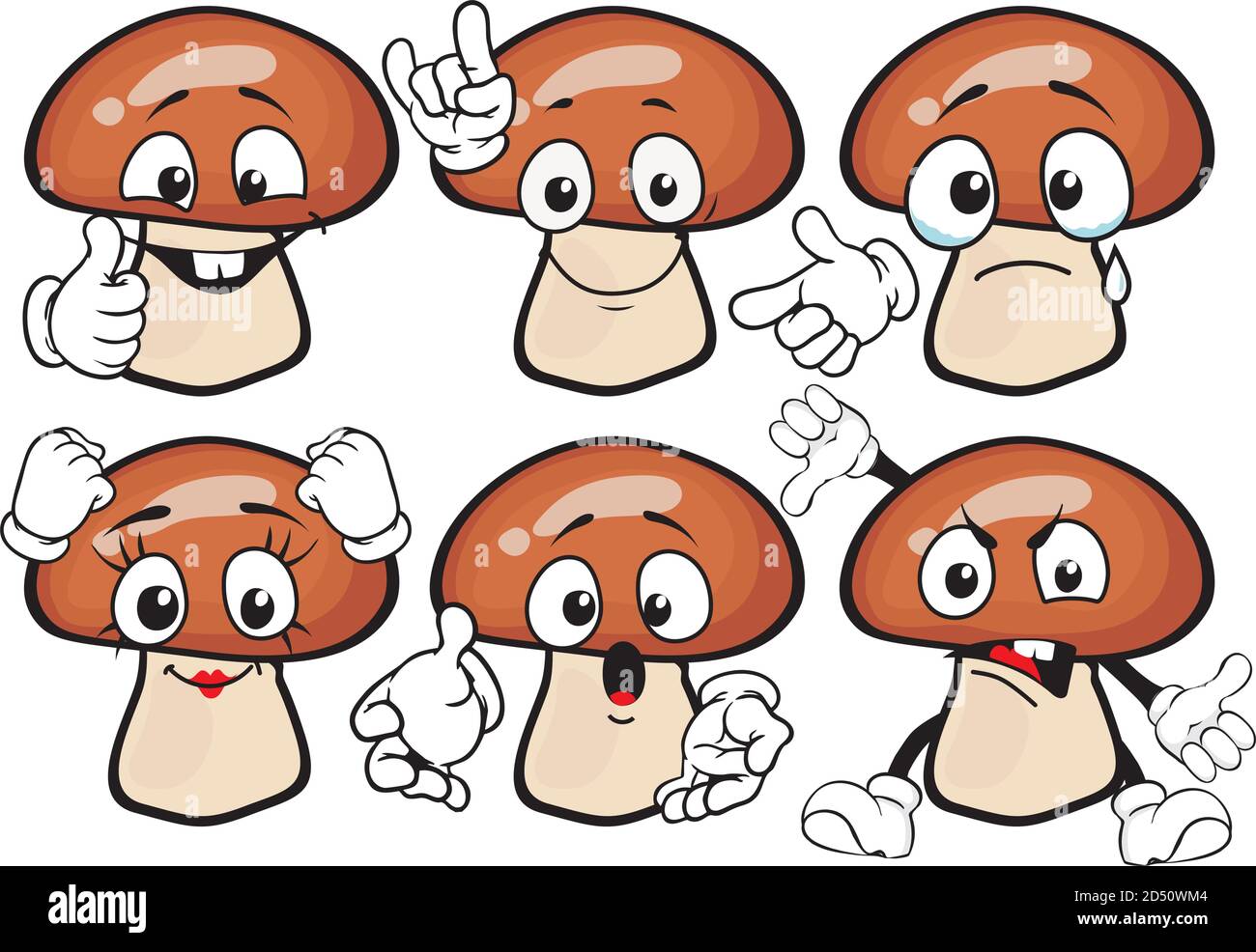 Vector set of cartoon character with many expressions. Mashrooms Stock ...