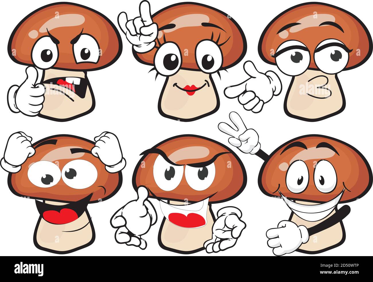 Vector set of cartoon character with many expressions. Mashrooms Stock ...