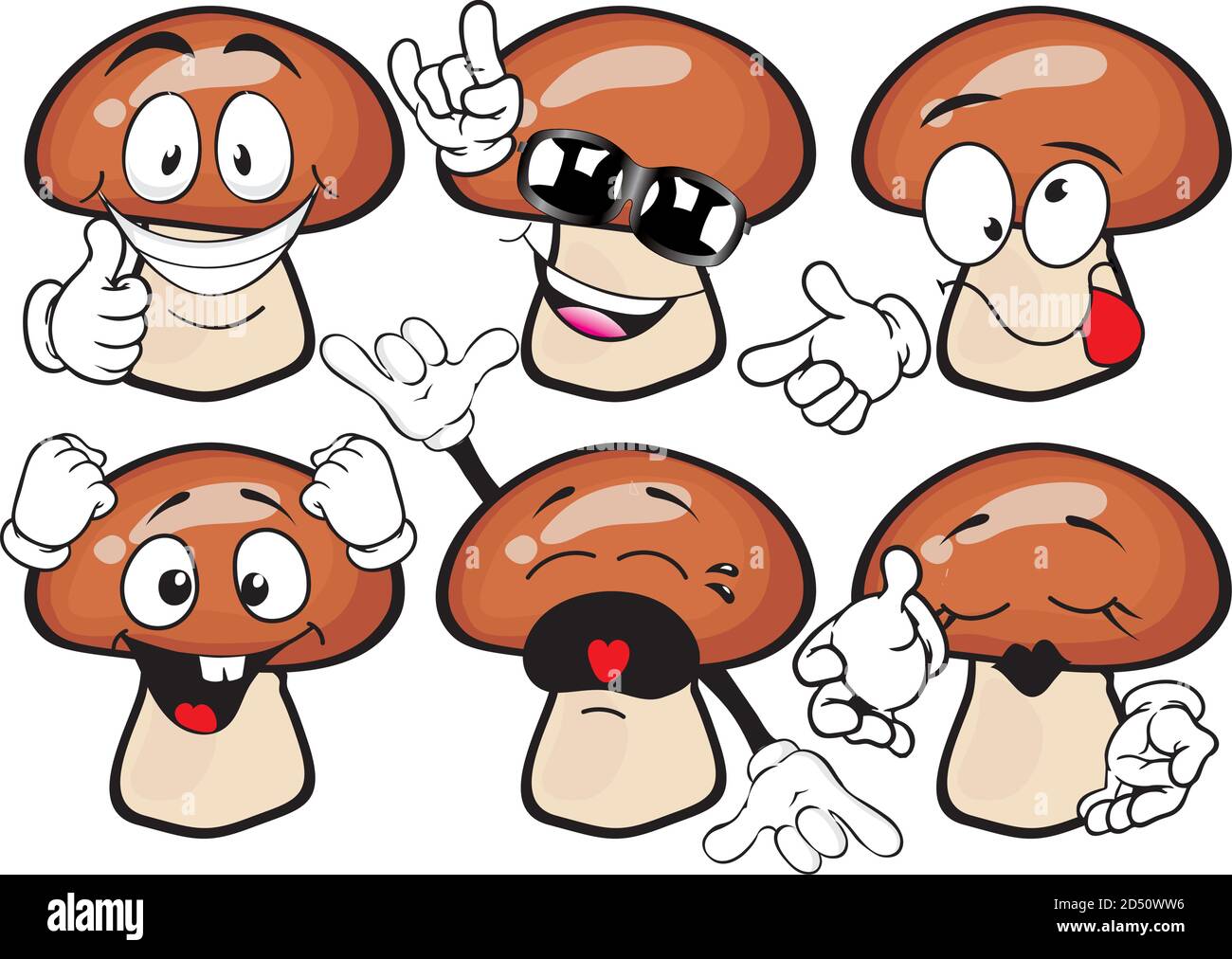 Vector set of cartoon character with many expressions. Mashrooms Stock ...