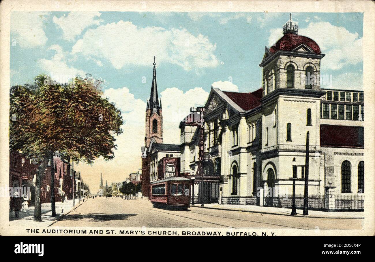 Buffalo New York, The Auditorium and St. Mary's Church, Straßenbahn ...