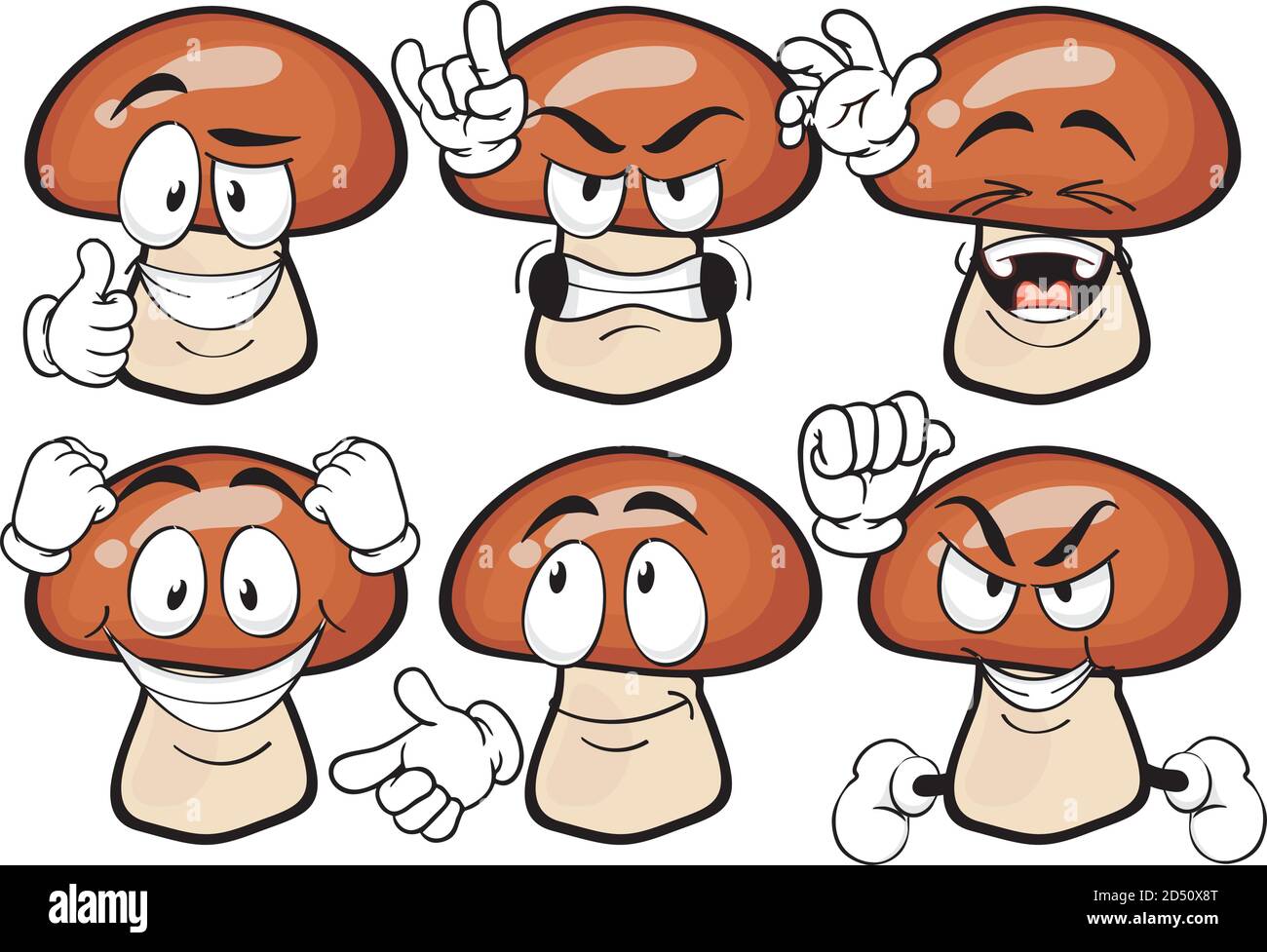 Vector set of cartoon character with many expressions. Mashrooms Stock ...