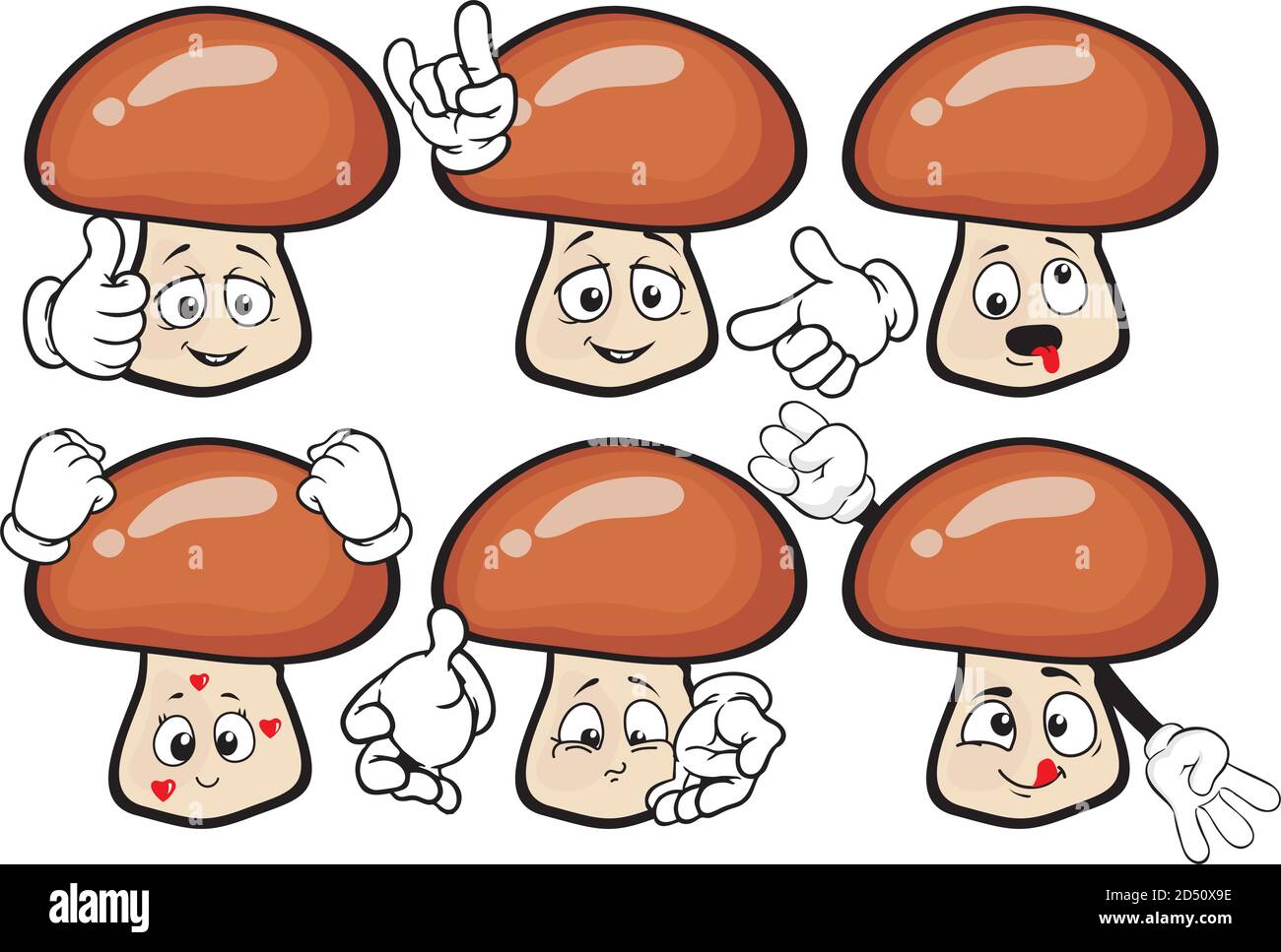 Vector set of cartoon character with many expressions. Mashrooms Stock ...