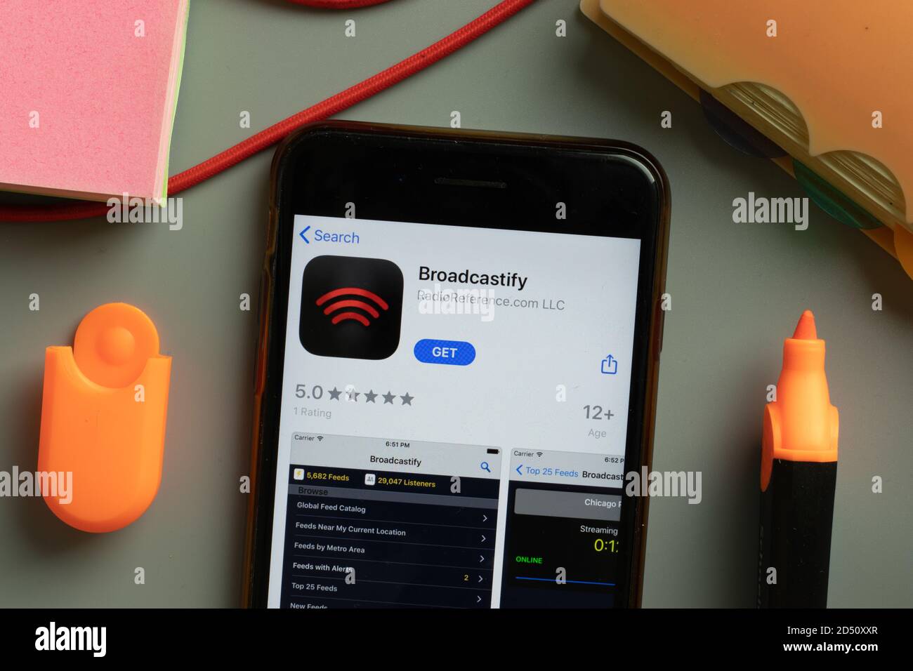 New York, USA - 29 September 2020: Broadcastify mobile app logo on ...