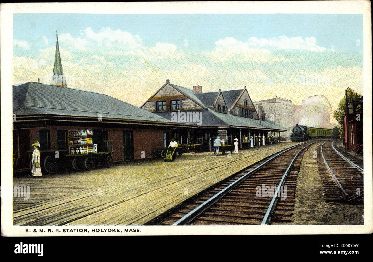 Holyoke Massachusetts, general view of the Station, Bahnhof, Gleisseite ...