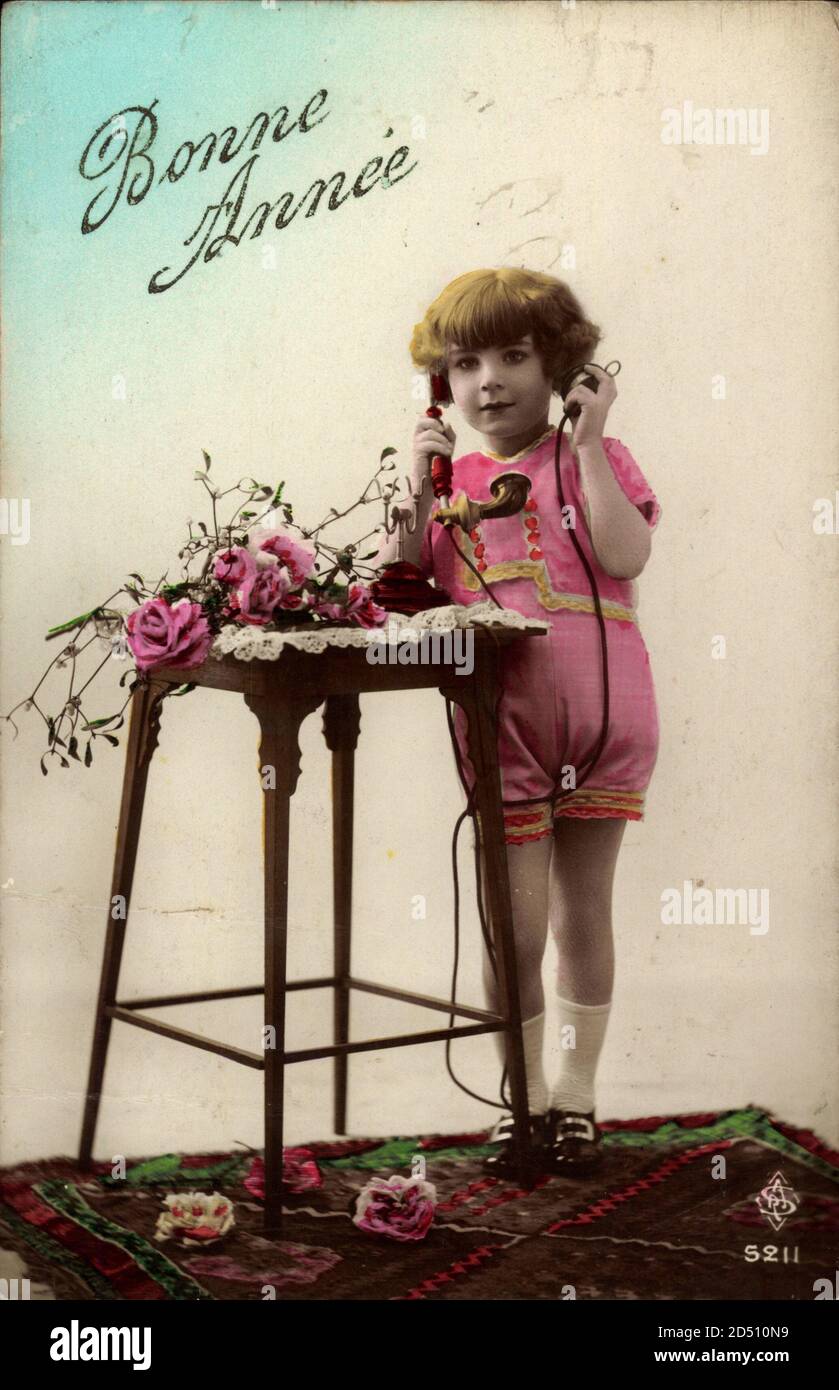 Glückwunsch Neujahr, Bonne Année, Kind am Telefon, Telephone | usage ...