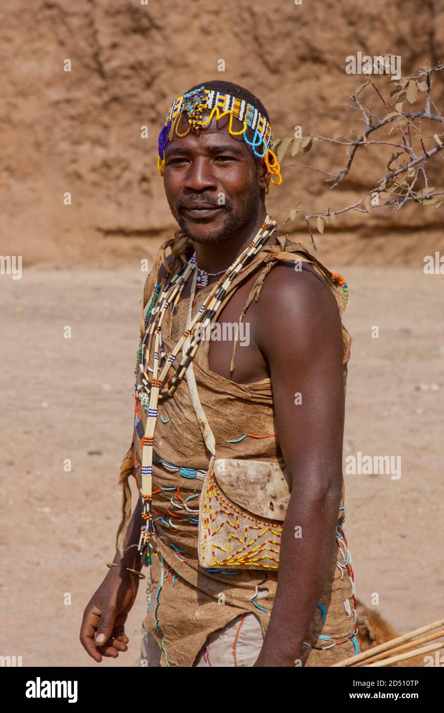 Portrait of a Hadza hunter. The Hadza, or Hadzabe, are an ethnic group ...