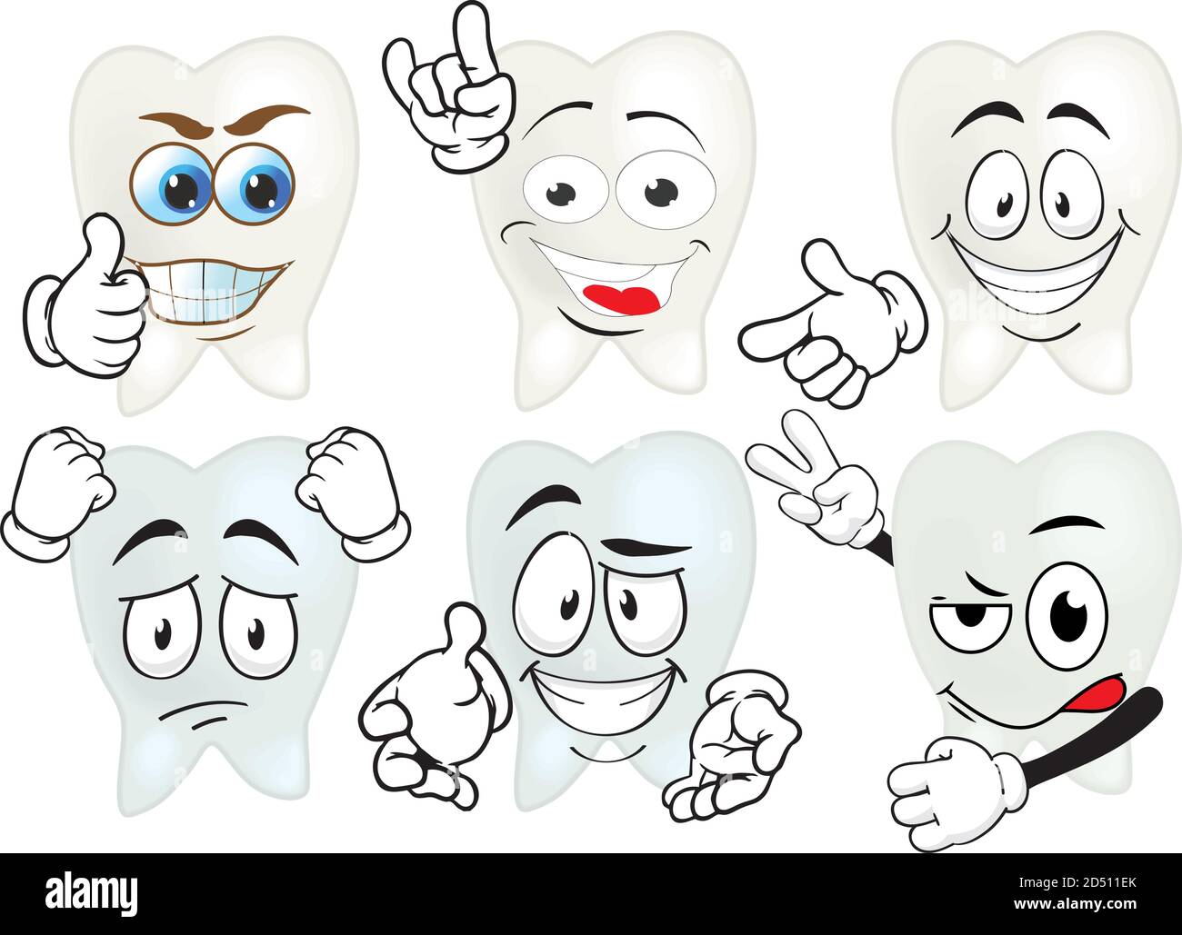 Vector Set Of Drawings With Tooth Mascots Stock Vector Image And Art Alamy