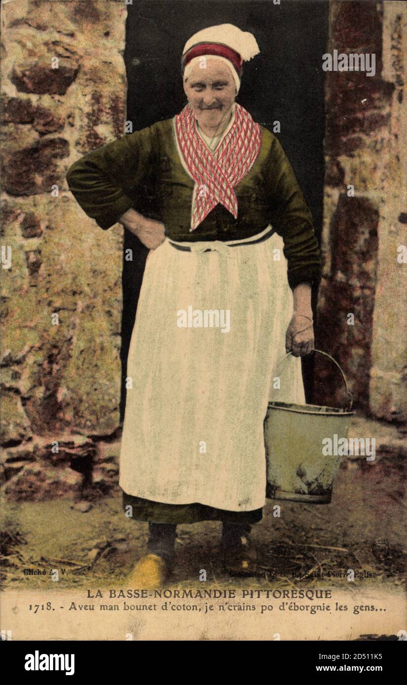 La Basse Normandie Pittoresque, Bounet d'coton, Alte Frau in Tracht ...