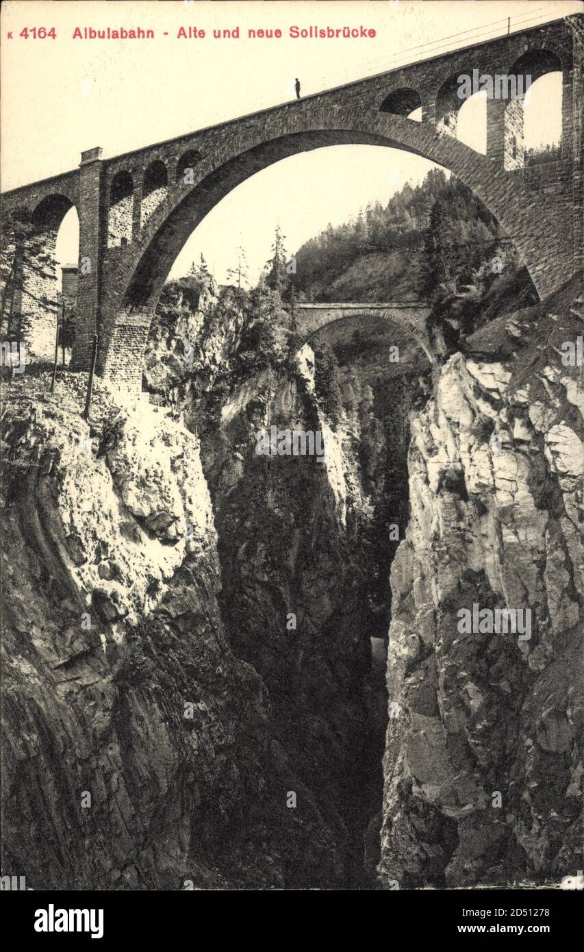 Albulabahn, Alte und neue Solisbrücke, Eisenbahnviadukt, Schweiz ...