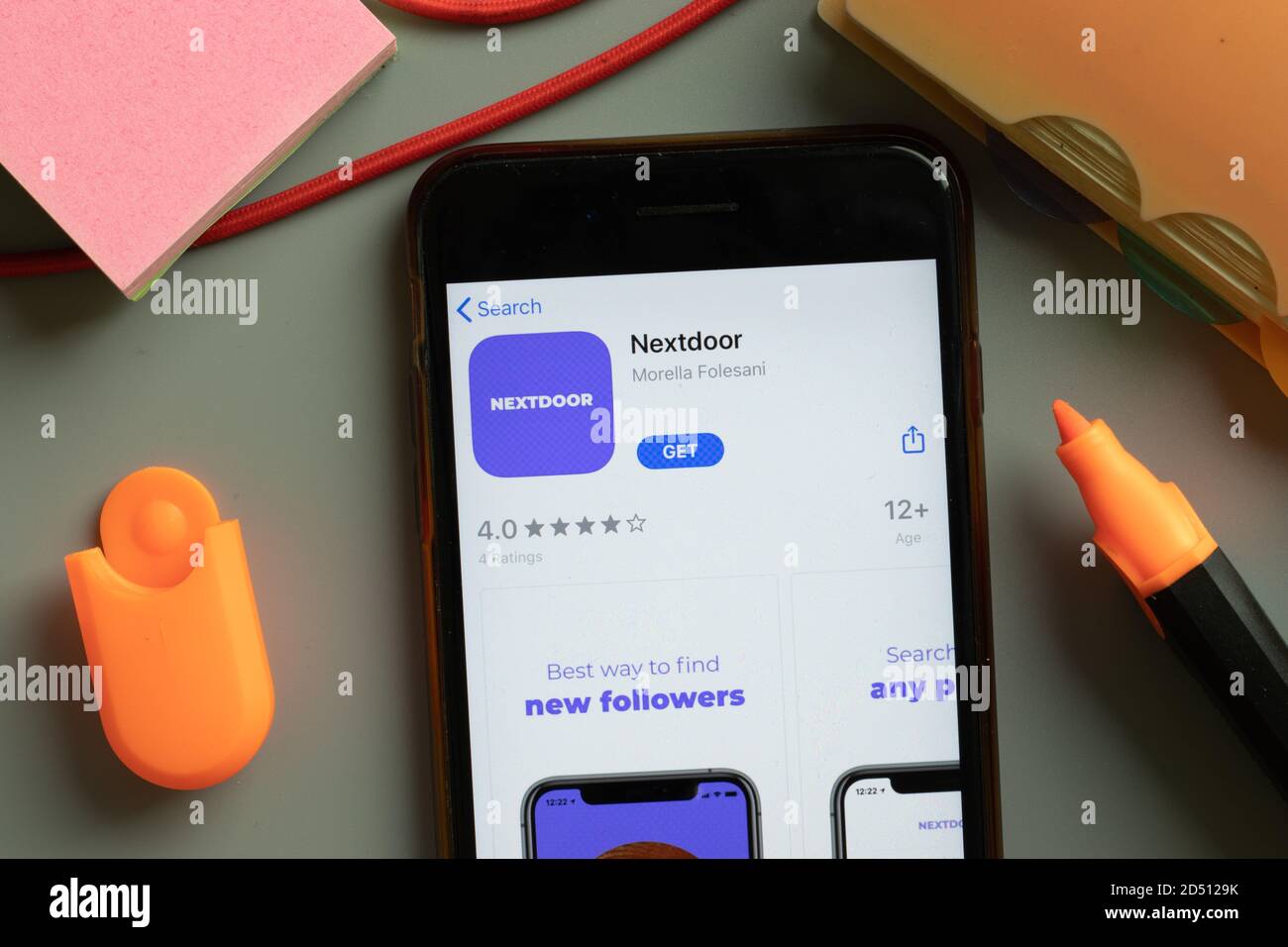 New York, USA - 29 September 2020: Nextdoor mobile app logo on phone ...