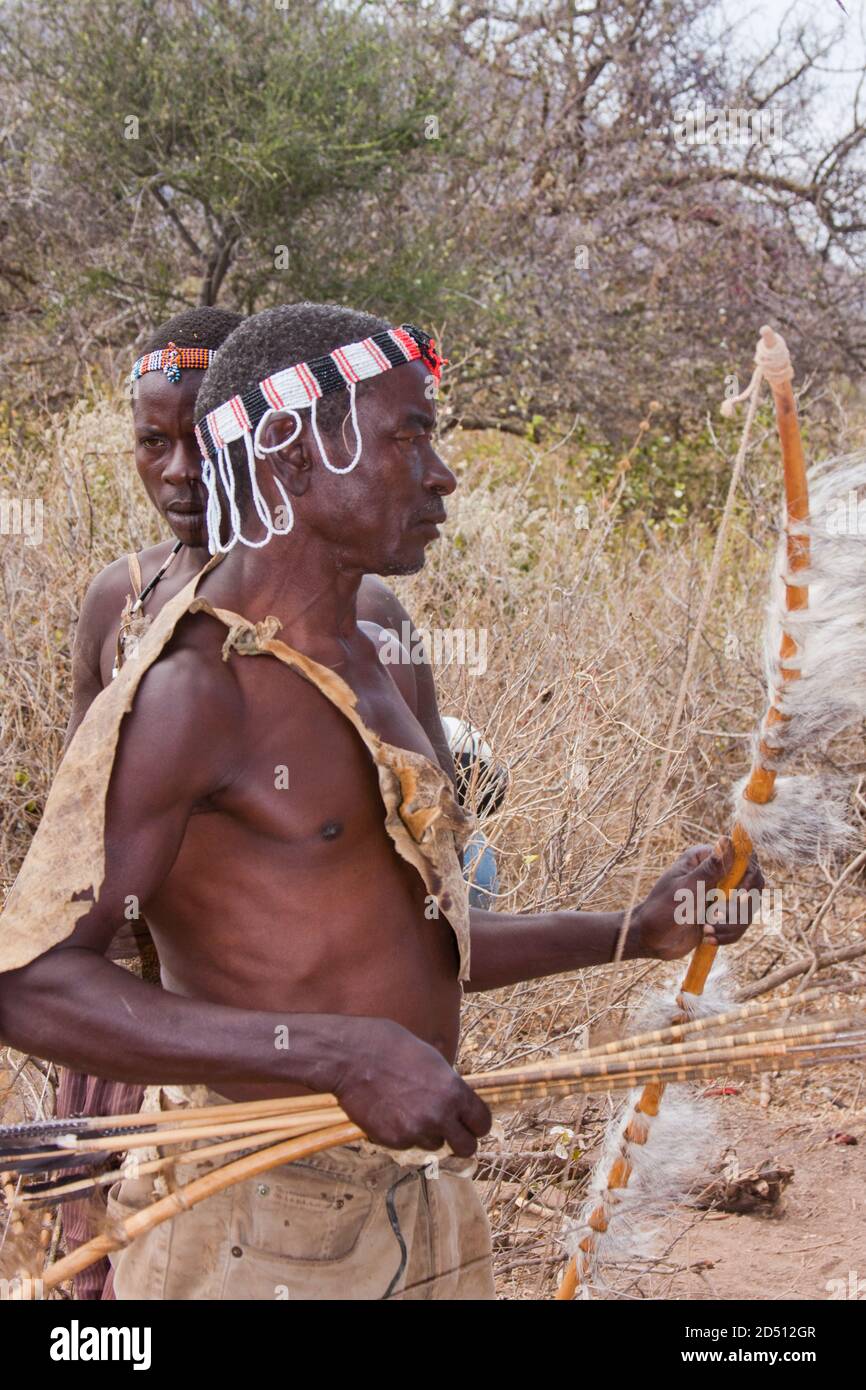 Portrait of a Hadza hunter. The Hadza, or Hadzabe, are an ethnic group ...