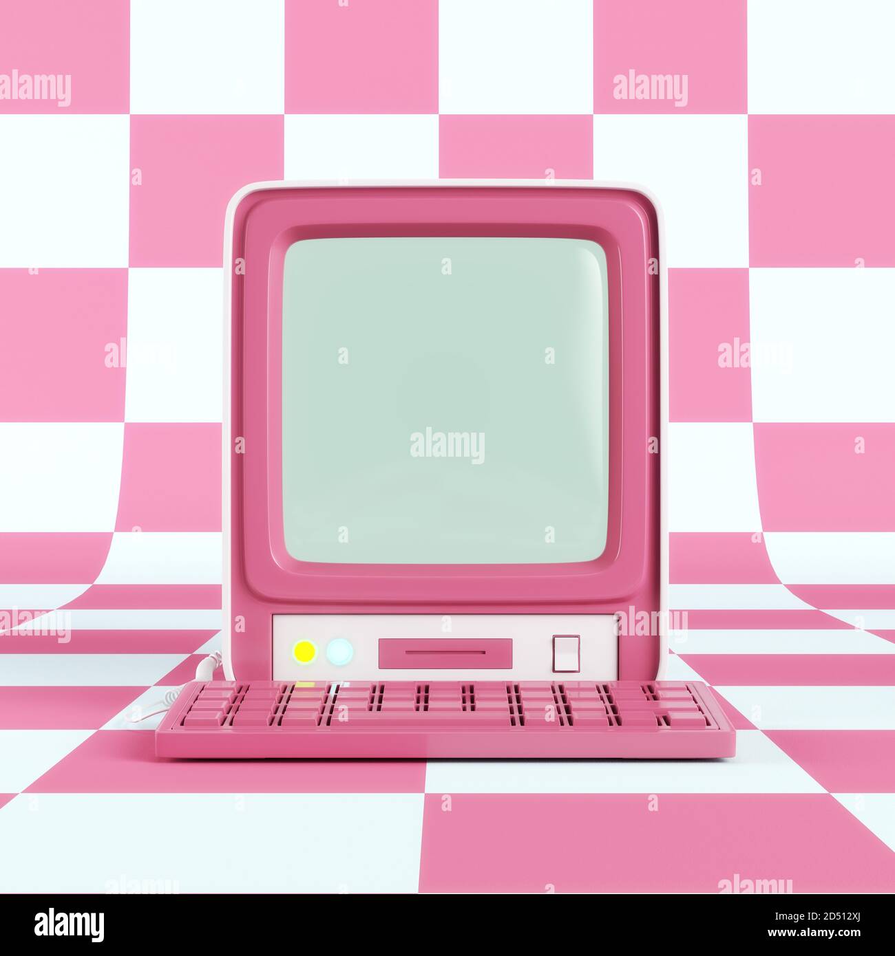 Retro-styled computer on checked background. 3d render Stock Photo - Alamy