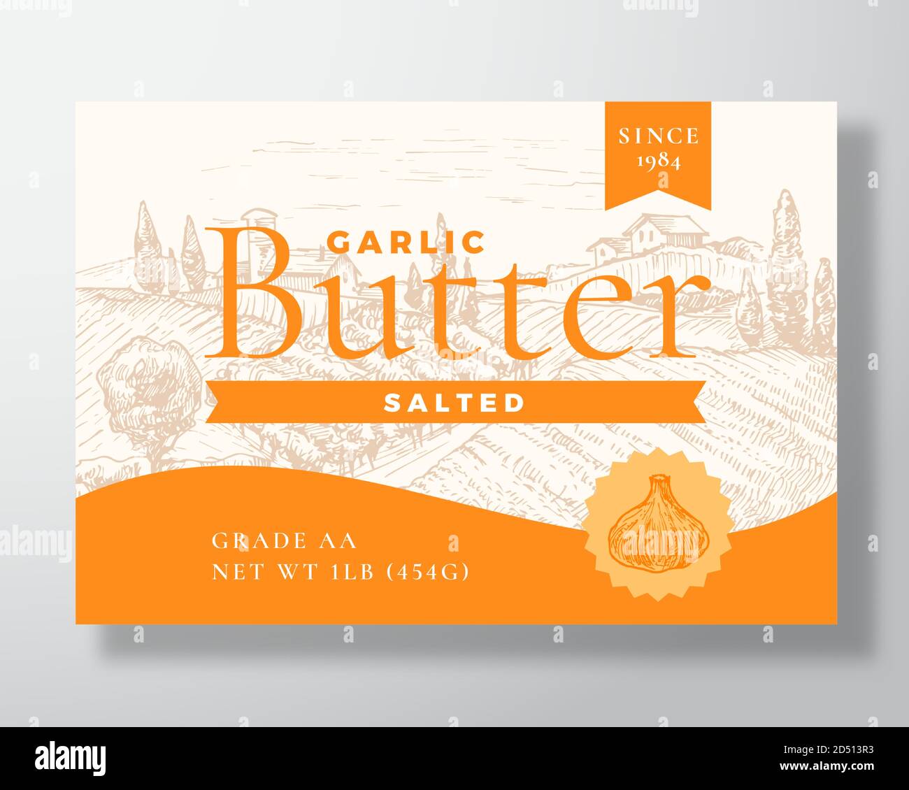 Garlic Salted Butter Dairy Label Template. Abstract Vector Packaging ...