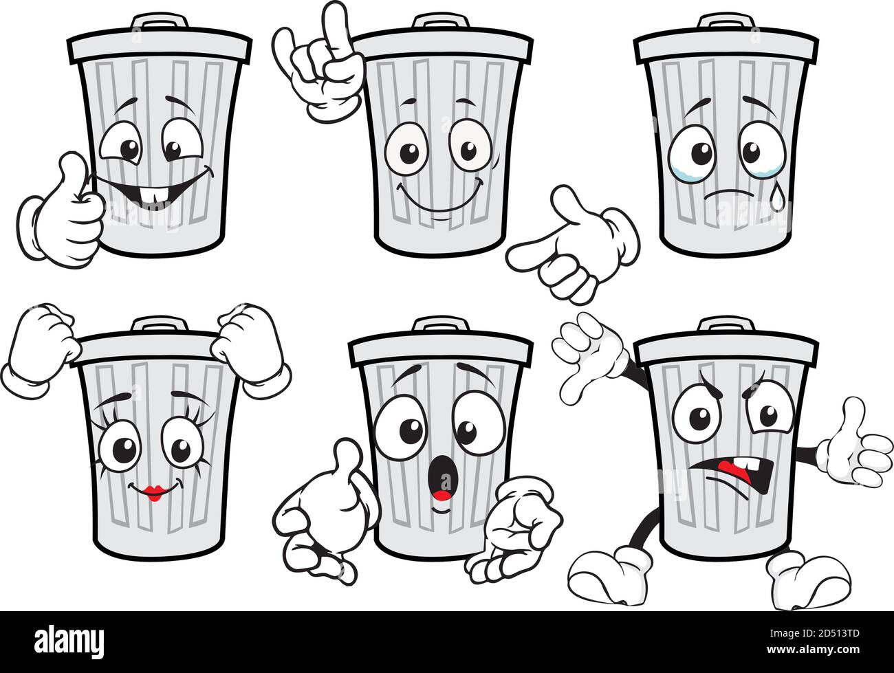 A vector set of drawing trash cans in different situations. Drawing ...