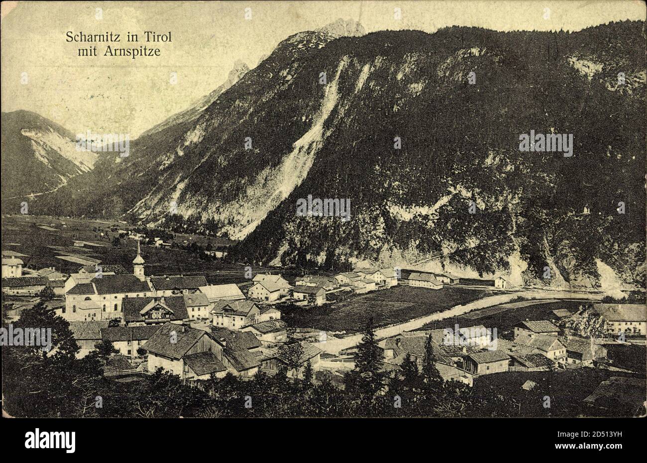 Scharnitz Tirol, Arnspitze, Totalansicht, Ort,Wälder | usage worldwide ...