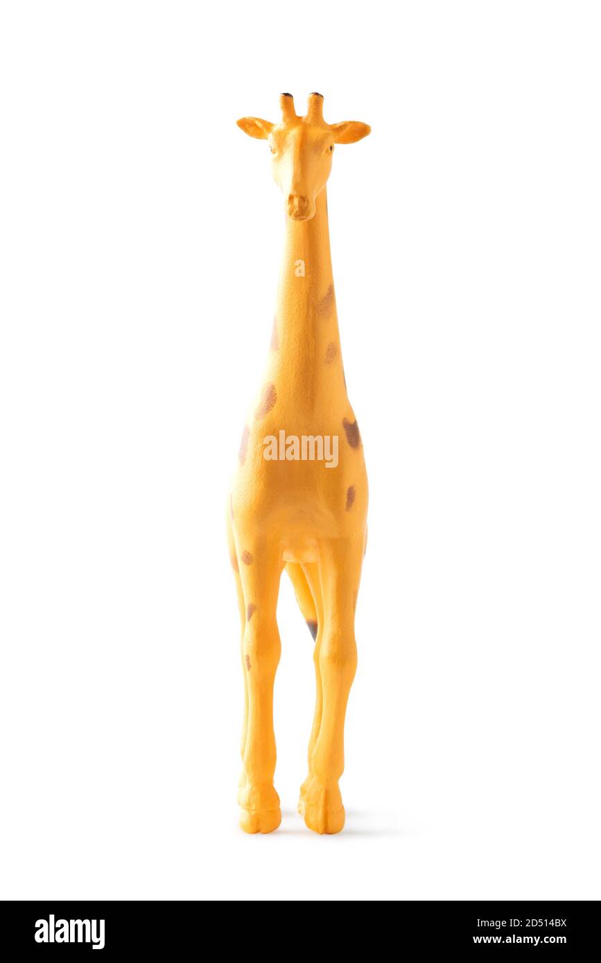 Giraffe mini figure isolated on white background. Plastic animal toy ...