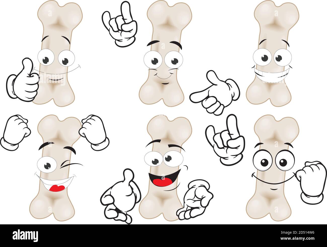 A vector set of drawing bone in different situations. Drawing mascots ...