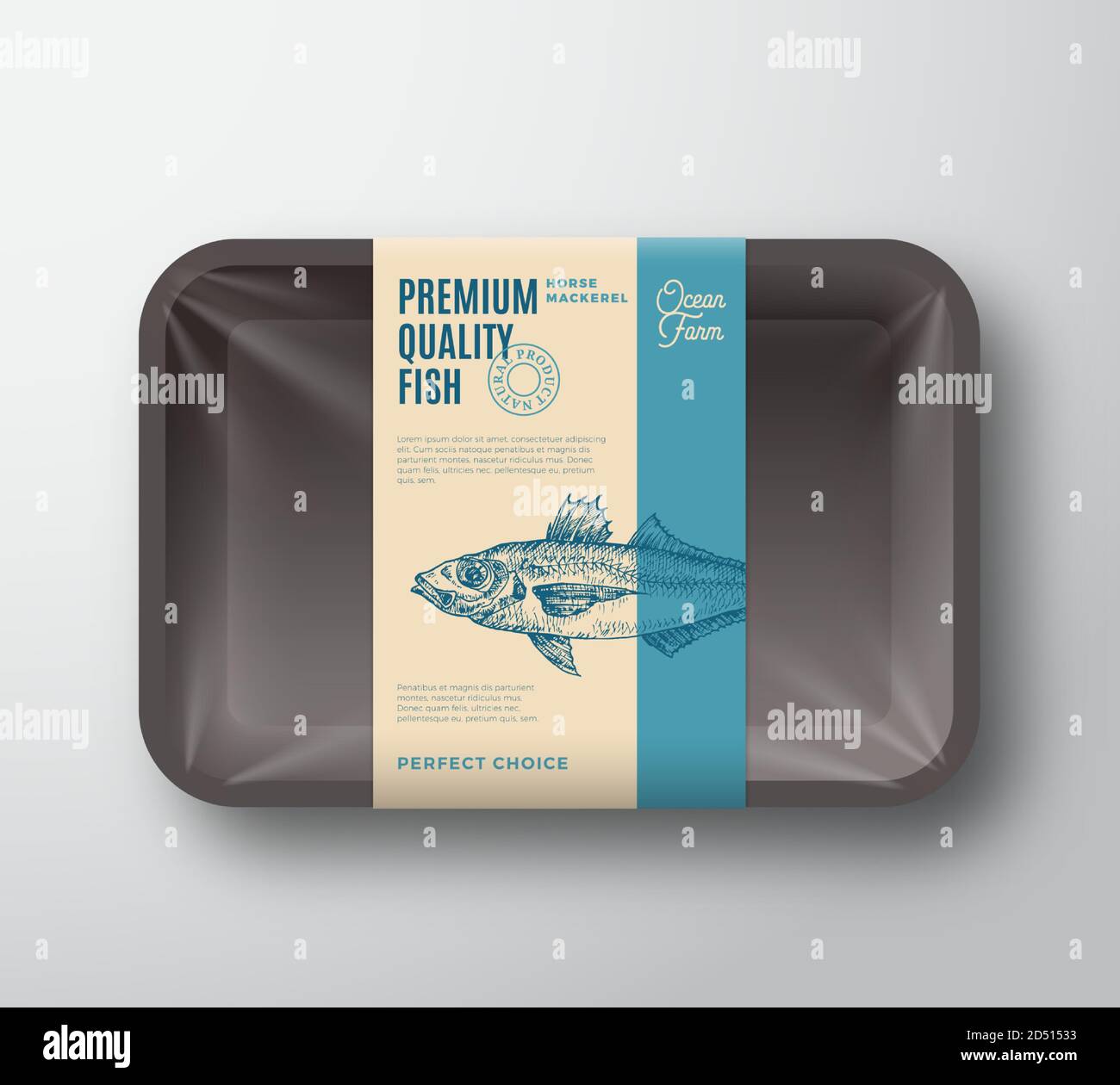 Premium Quality Horse Mackerel. Abstract Vector Plastic Tray with ...