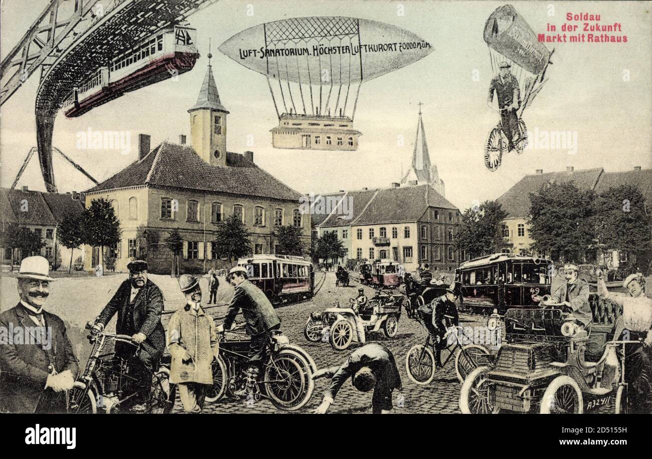 Zukunft Dzia?dowo Soldau Ostpreußen, Markt, Rathaus, Zeppelin ...