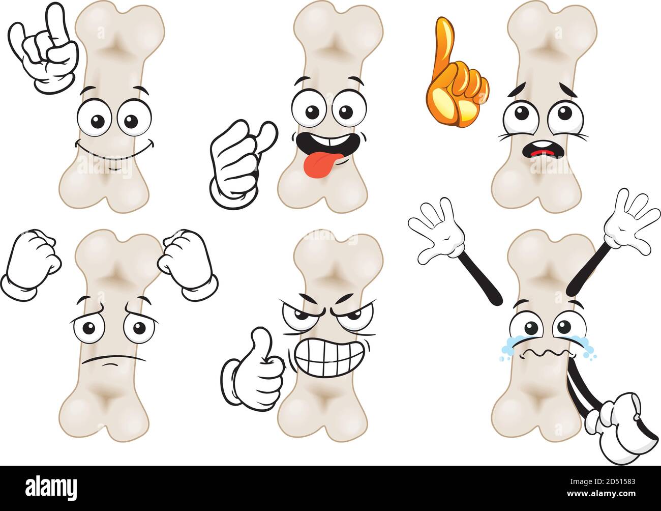 A vector set of drawing bone in different situations. Drawing mascots ...