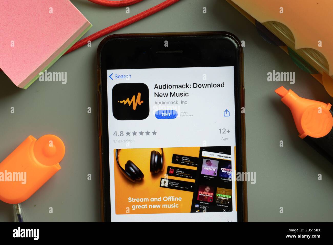 New York, USA - 29 September 2020: Audiomack mobile app logo on phone ...