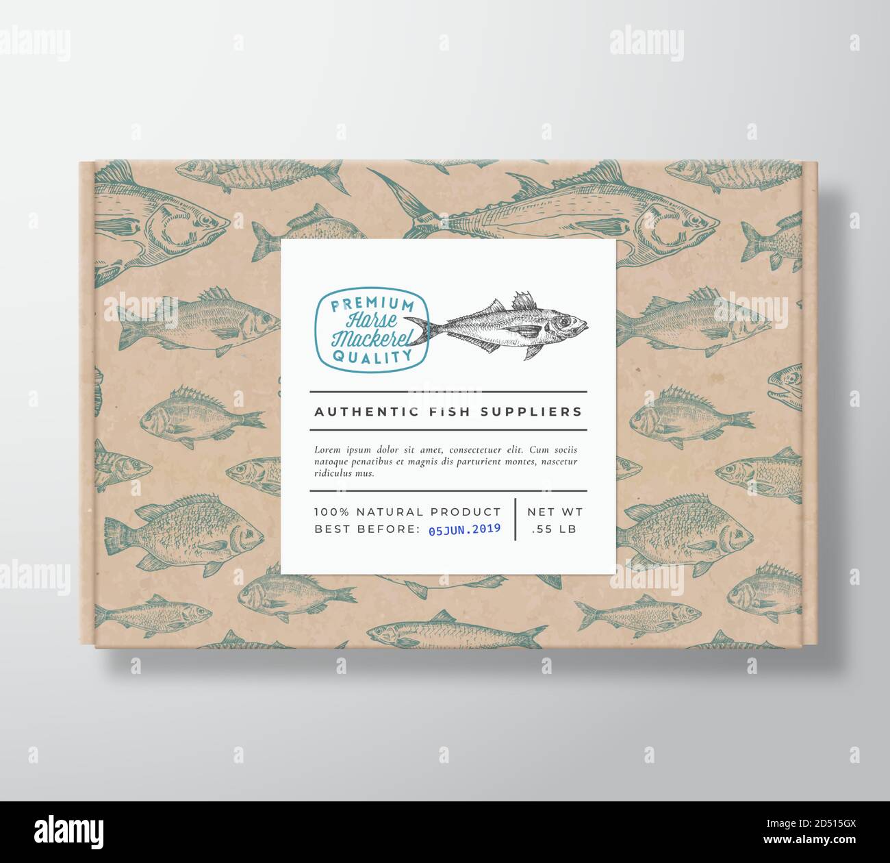 Fish Pattern Realistic Cardboard Box with Banner. Abstract Vector ...