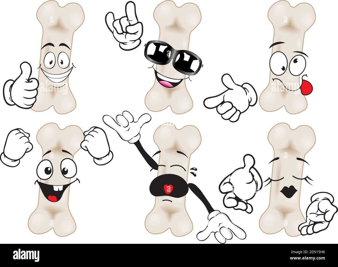 A vector set of drawing bone in different situations. Drawing mascots ...