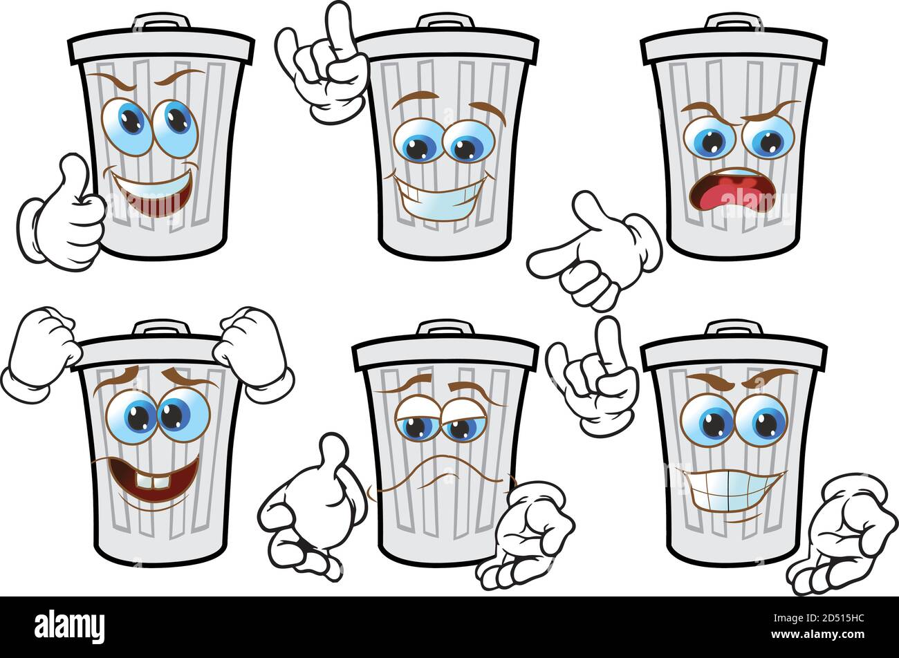 A vector set of drawing trash cans in different situations. Drawing ...