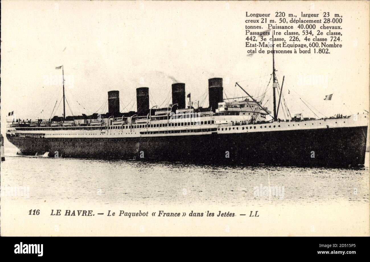Le Havre, Le Paquebot France dans les Jetées, Dampfer, CGT | usage ...
