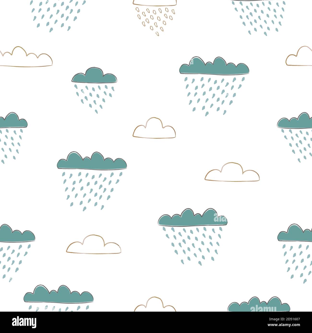 Cute Cloud seamless Pattern. Scandinavian Hand Drawn Style. Rainy Day ...