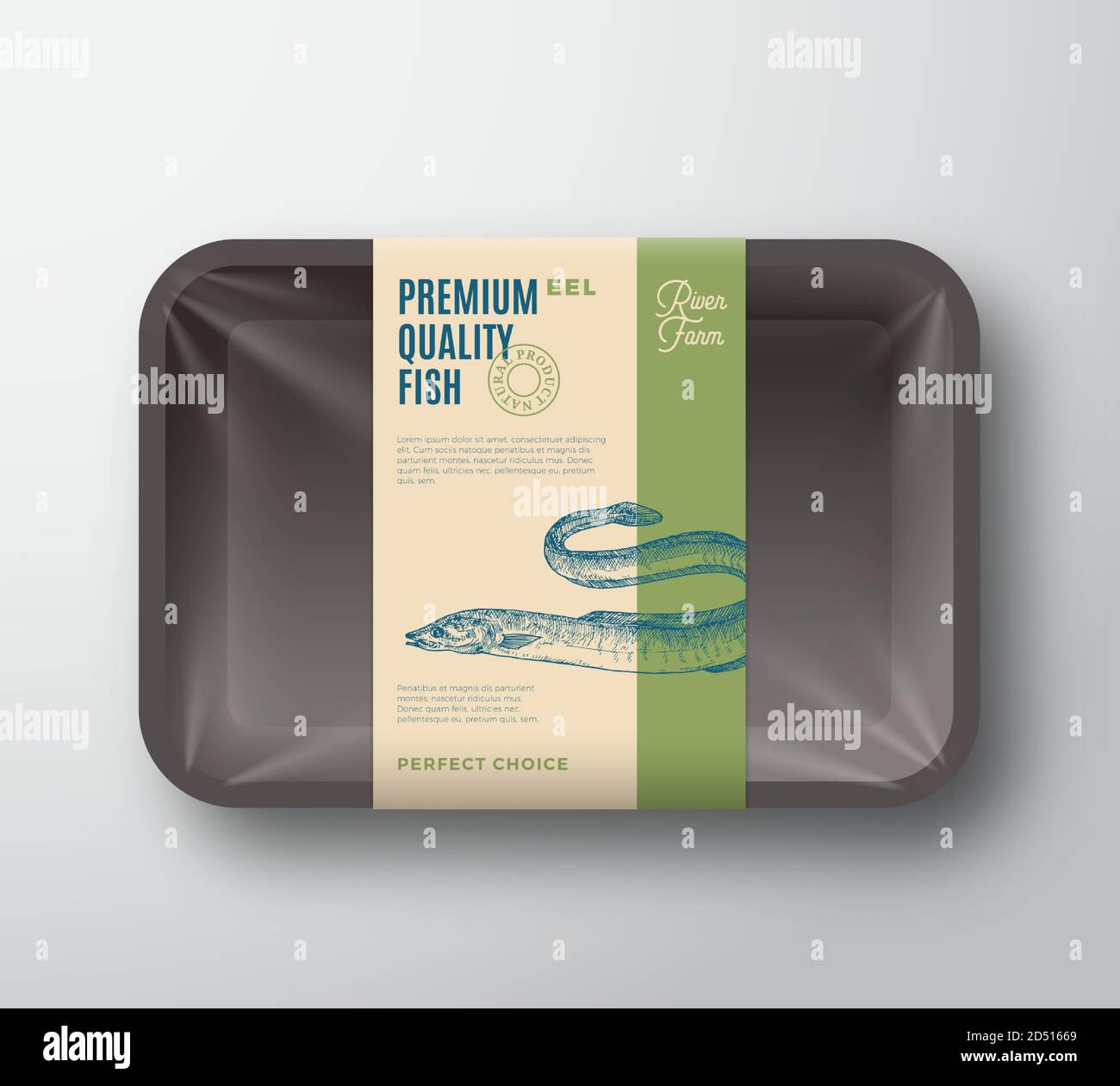 Premium Quality Fish . Abstract Vector Plastic Tray with Cellophane ...