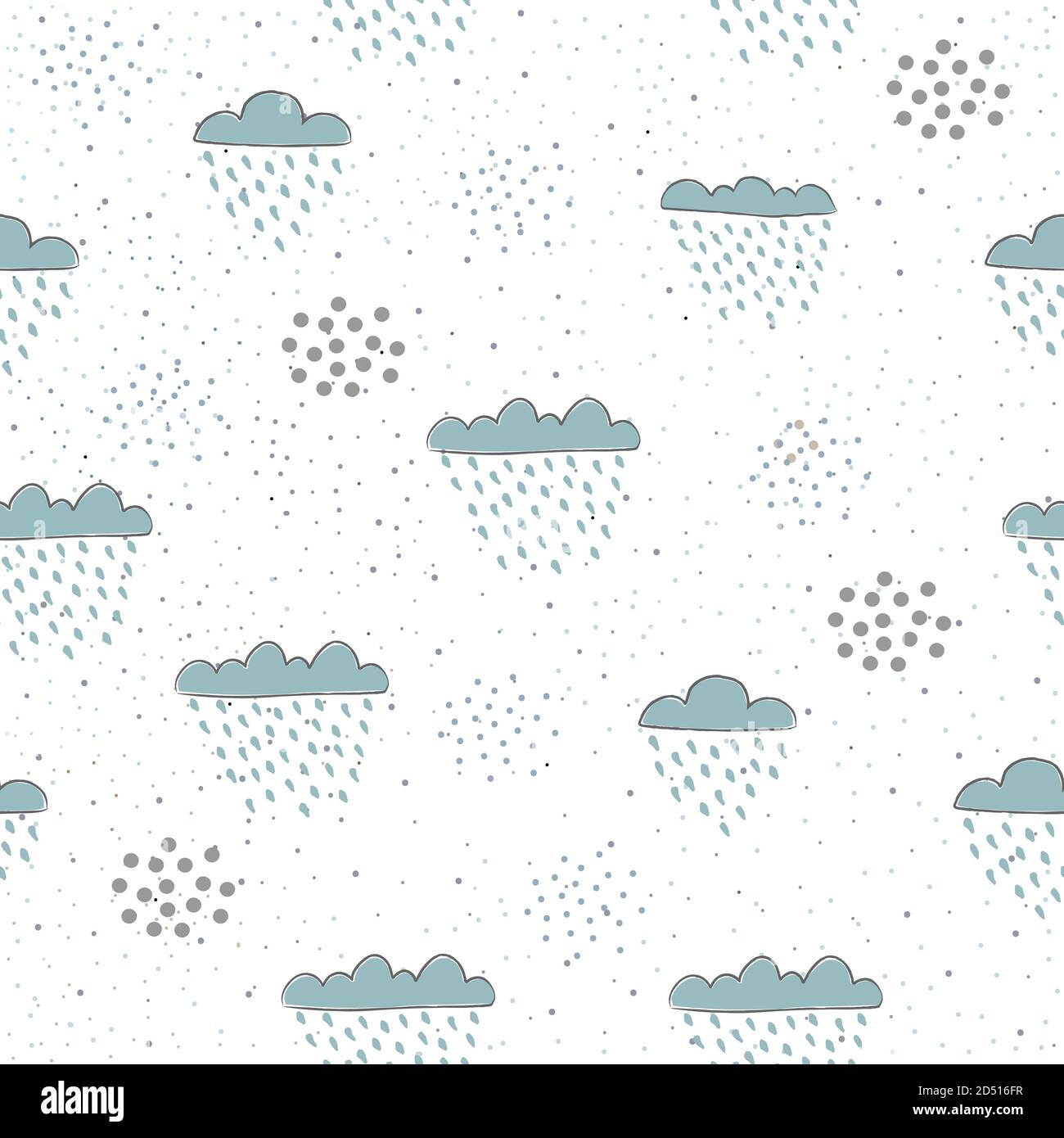 Cute Cloud seamless Pattern. Scandinavian Hand Drawn Style. Rainy Day ...