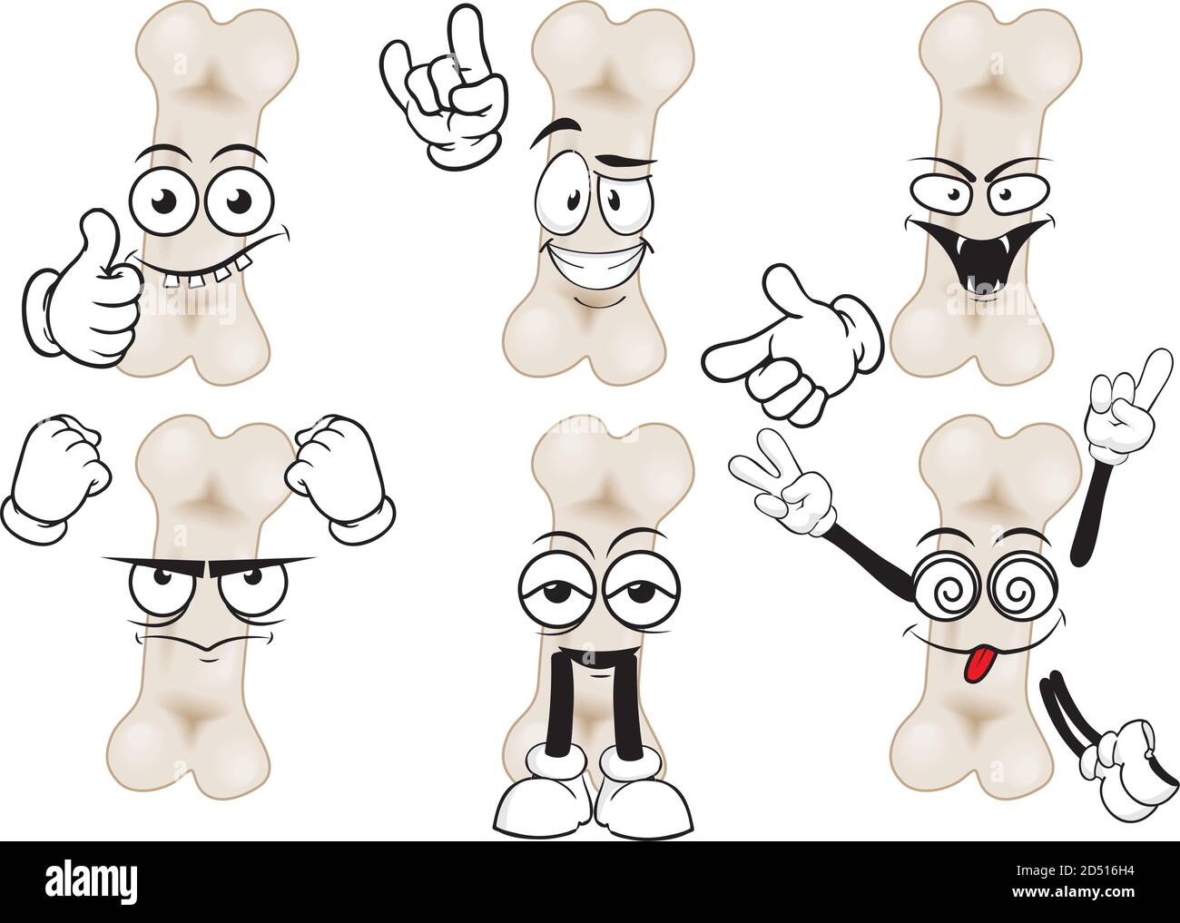 A vector set of drawing bone in different situations. Drawing mascots ...