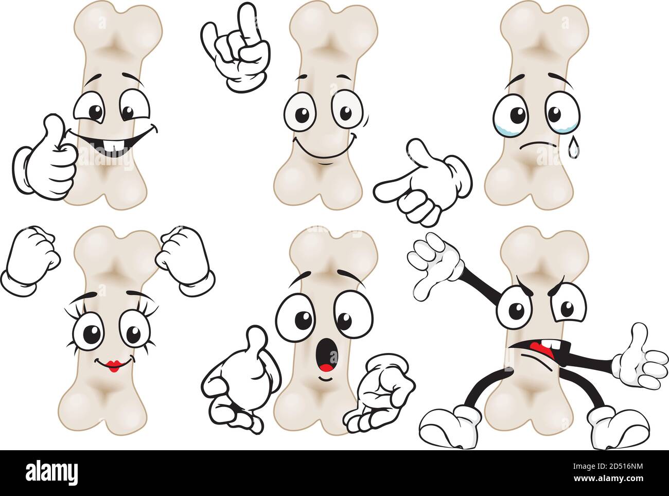 A vector set of drawing bone in different situations. Drawing mascots ...