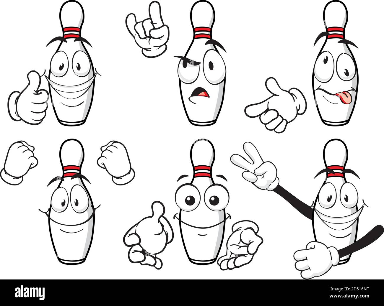 A vector set of bowling pins to play in different situations. Drawing ...
