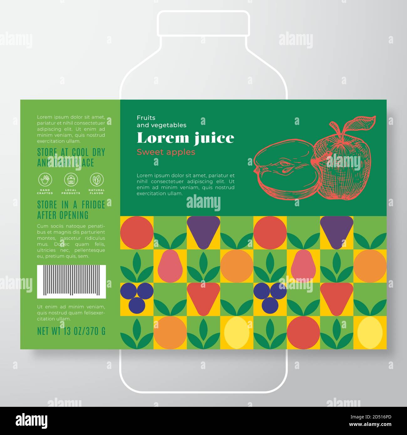 Fruit and Vegetables Pattern Juice Label Template. Abstract Vector ...
