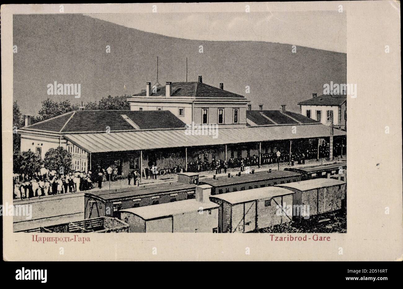 Dimitrovgrad Serbien, Tzaribrod Gare, Die Gleisseite des Bahnhofes ...