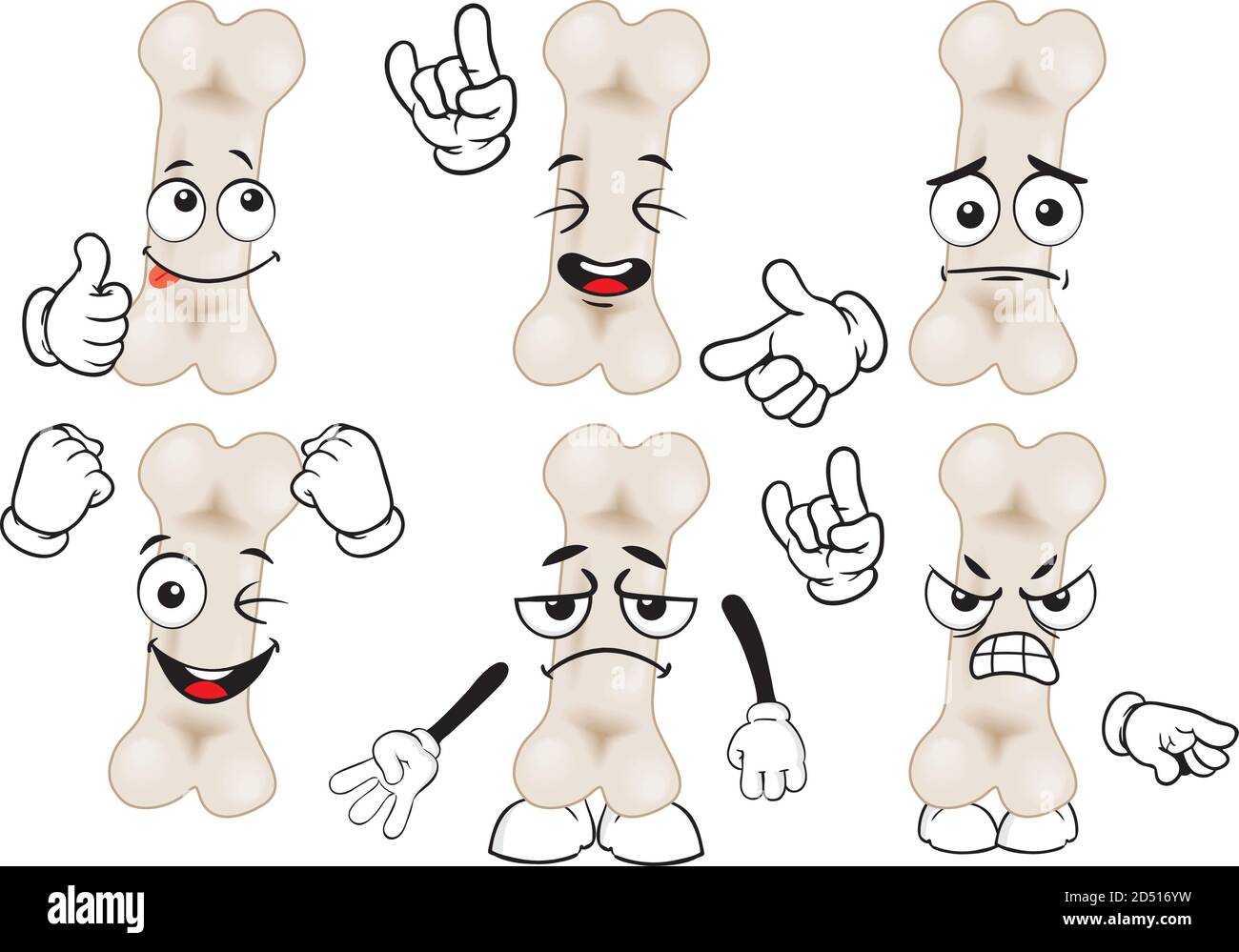 A vector set of drawing bone in different situations. Drawing mascots ...